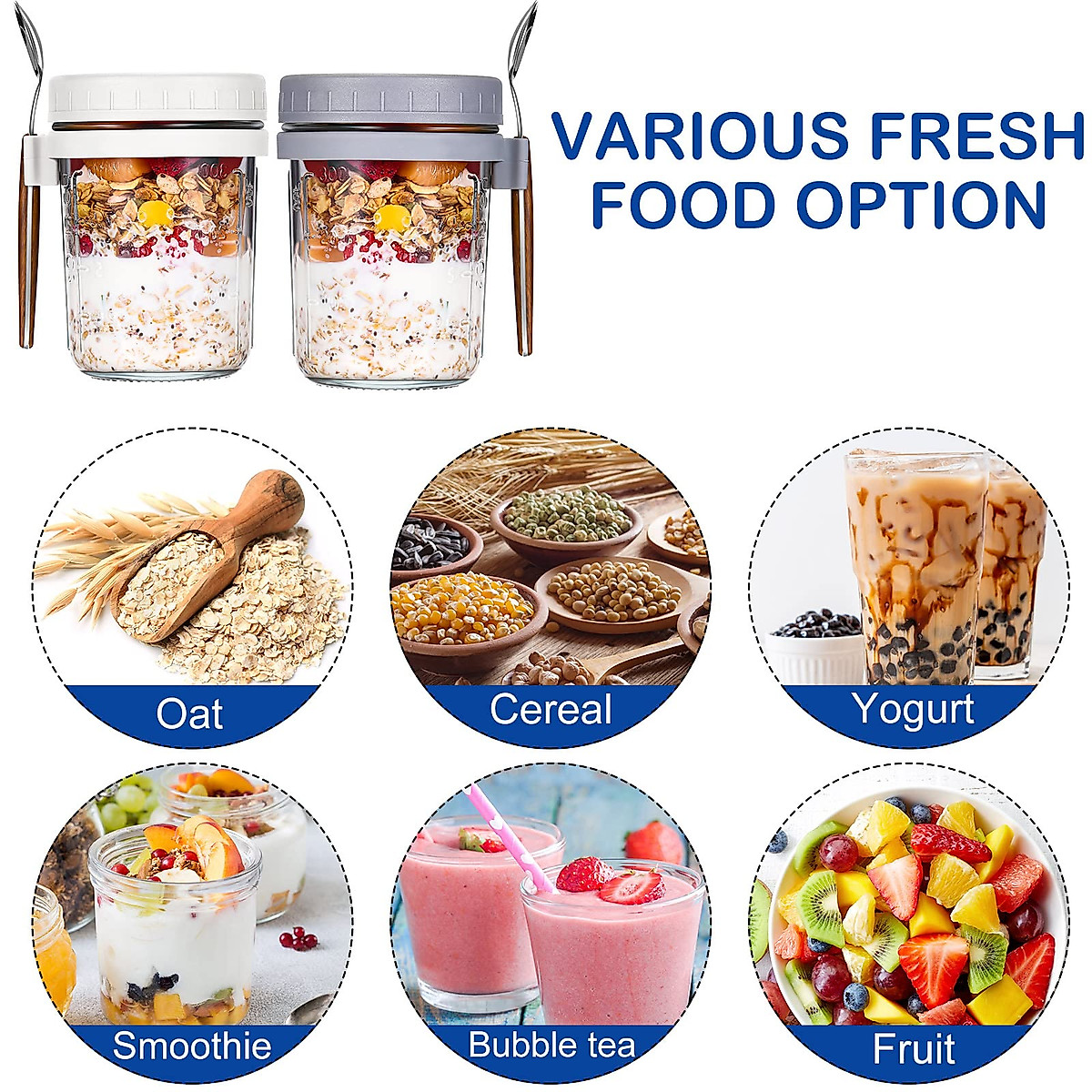 Irenare 9 Pcs Overnight Oats Containers with Lids and Spoons 12 oz Overnight Oats Jars Oatmeal Container Glass Mason Jars for Overnight Oats Meal Prep Yogurt Salad Fruit