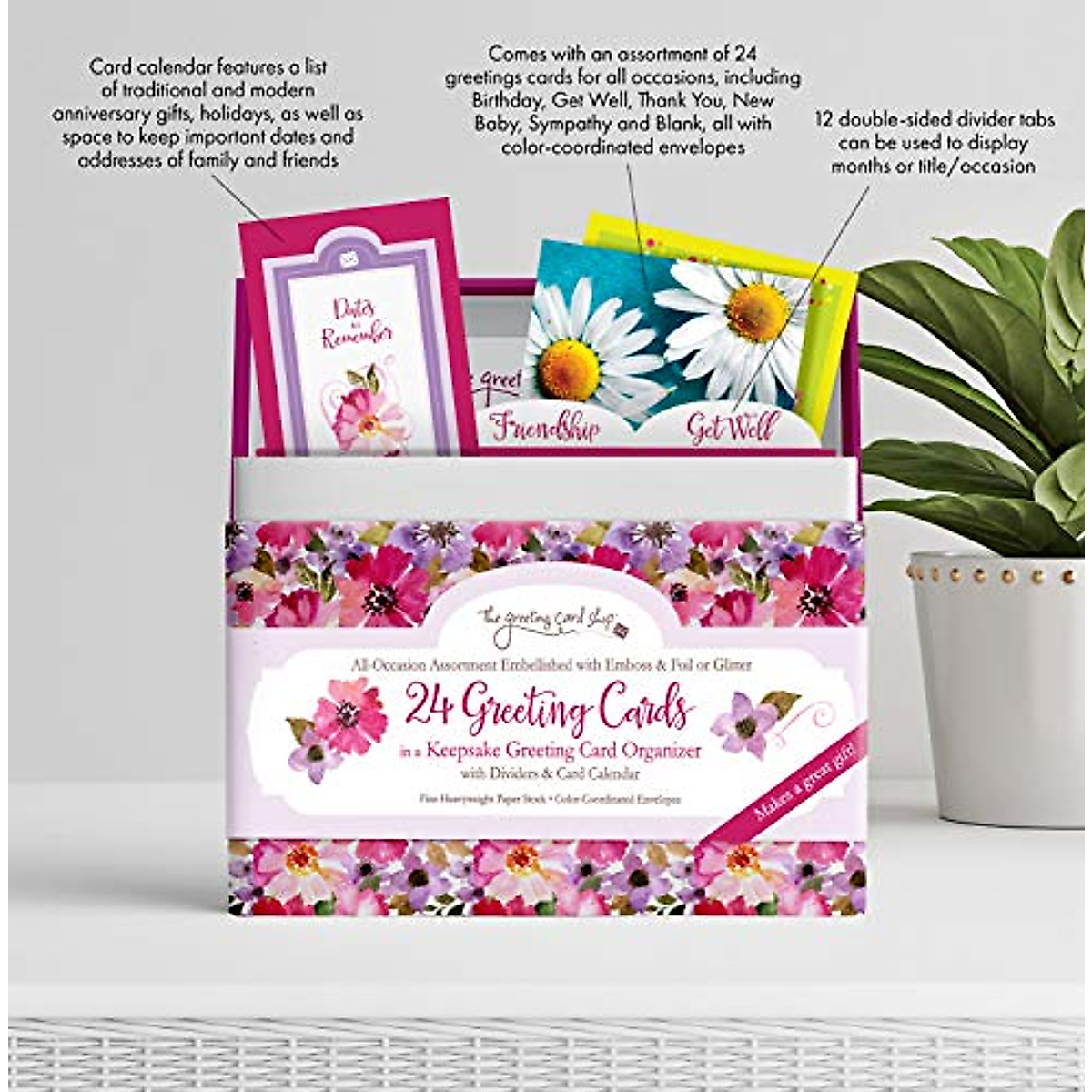 Designer Greetings All Occasion Greeting Card Assortment (24 Cards with Envelopes in a Keepsake, Floral Organizer Box) – Birthday, Thank You, New Baby, Anniversary, Sympathy, Get Well, Blank
