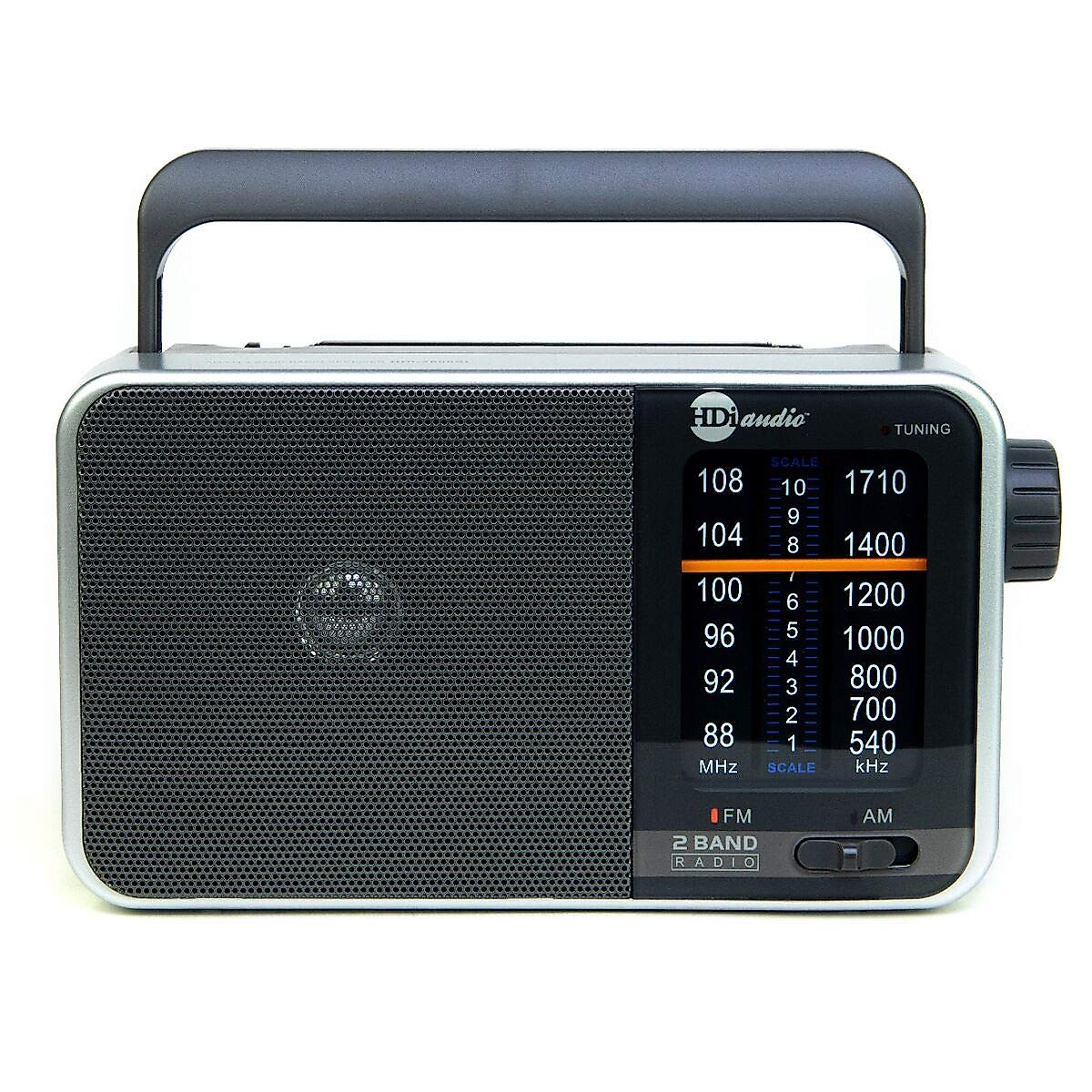 HDi Audio Home Vintage Portable AM/FM Desktop Radio, Battery Operated, Or AC Power, | Headphone Jack | Big Speaker | Large Operated Analog Radio (Silver)