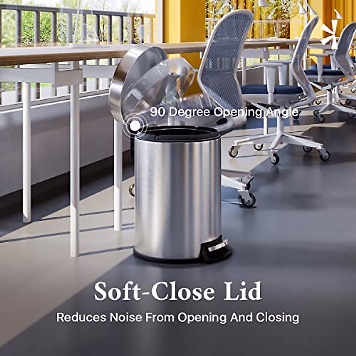 Eviva Totti 1.3 Gallon Stainless Steel Matte Finish Round Trash Can with Soft Closing Lid