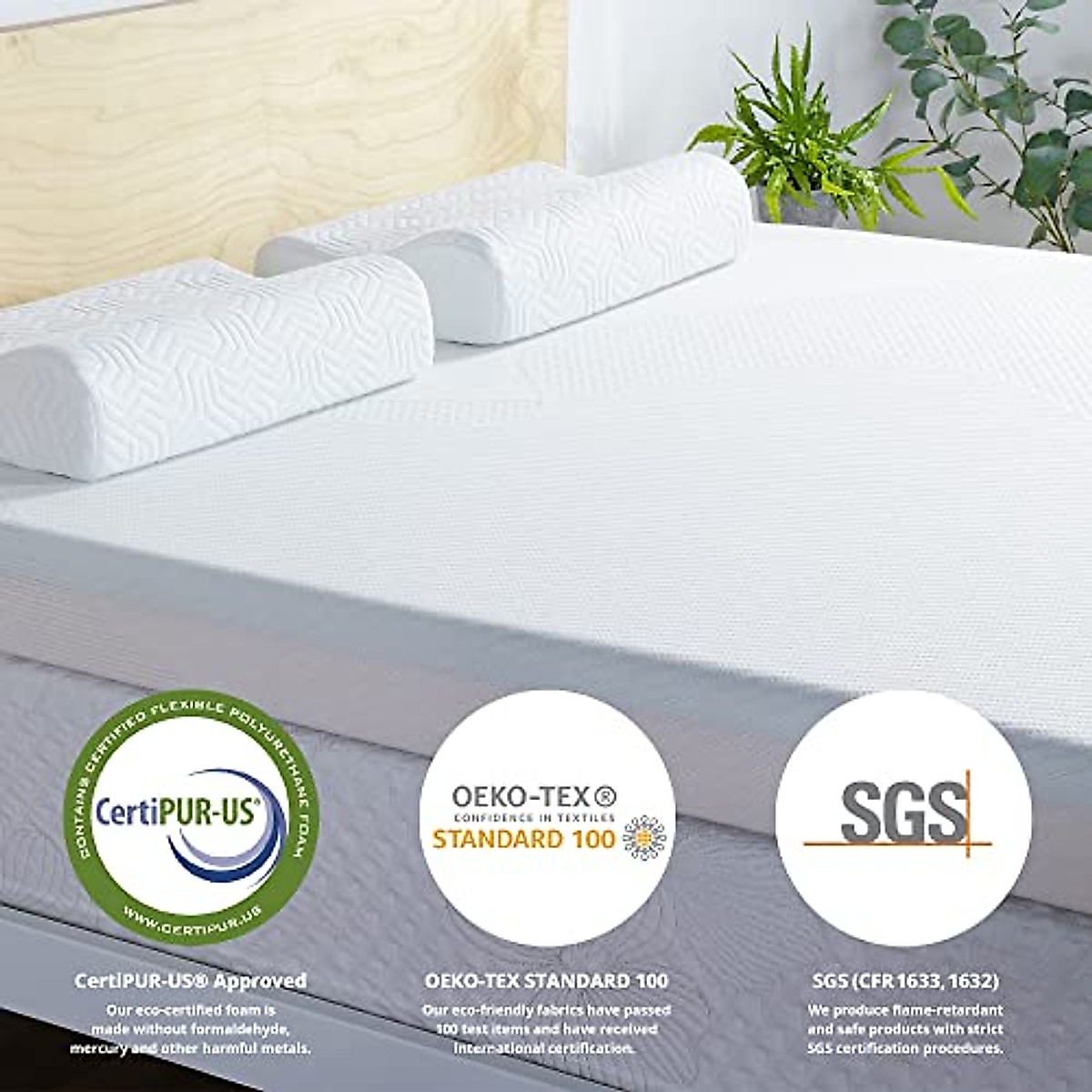 Olee Sleep 4 Inch Memory Foam Topper, Queen, White