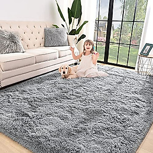 Jelymark Super Soft Shaggy Rug for Bedroom, 8x10 Feet Fluffy Carpet for Living Room, Fuzzy Indoor Plush Area Rug for Home Decor, Furry Floor Rugs for Dorm, Kids Nursery Rug for Girls, Grey