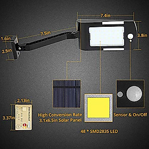 KUFUNG Solar Lights Outdoor, 48 LED Wireless Waterproof Security Motion Sensor Light Outdoor for Deck, Fence, Patio, Front Door, Landscape, Yard, Driveway, Path (1 Pack)