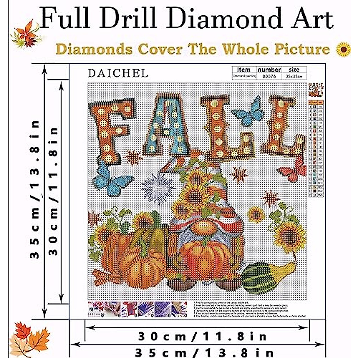 Fall Diamond Art Painting Kits for Adults - Gnome Round Full Drill Diamond Dots Paintings for Beginners, Pumpkin 5D Paint with Diamonds Pictures Gem Art Kits DIY Adult Crafts Diamond Project Kits