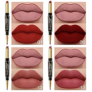 evpct 6Pcs Red Lip Liner and Lipstick Lip Stain Crayon Gift Set for Women DNM Dark Deep Red Nude Long Lasting 24 Hour Matte Color Stay, labiales mate 24 horas originales