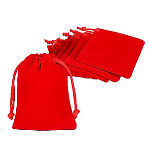 Shintop 10 Pack Velvet Drawstring Bags for Christmas Wedding Gift Bags Velvet Cloth Jewelry Pouches (2.75” x 3.54” , Red)