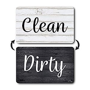 Black and White Wood Clean Dirty Dishwasher Magnet, Reversible Dish Washer Sign, Double Sided Strong Kitchen Flip Indicator, Bonus Universal Magnetic Plate, Neutral Rustic White and Black Magnet