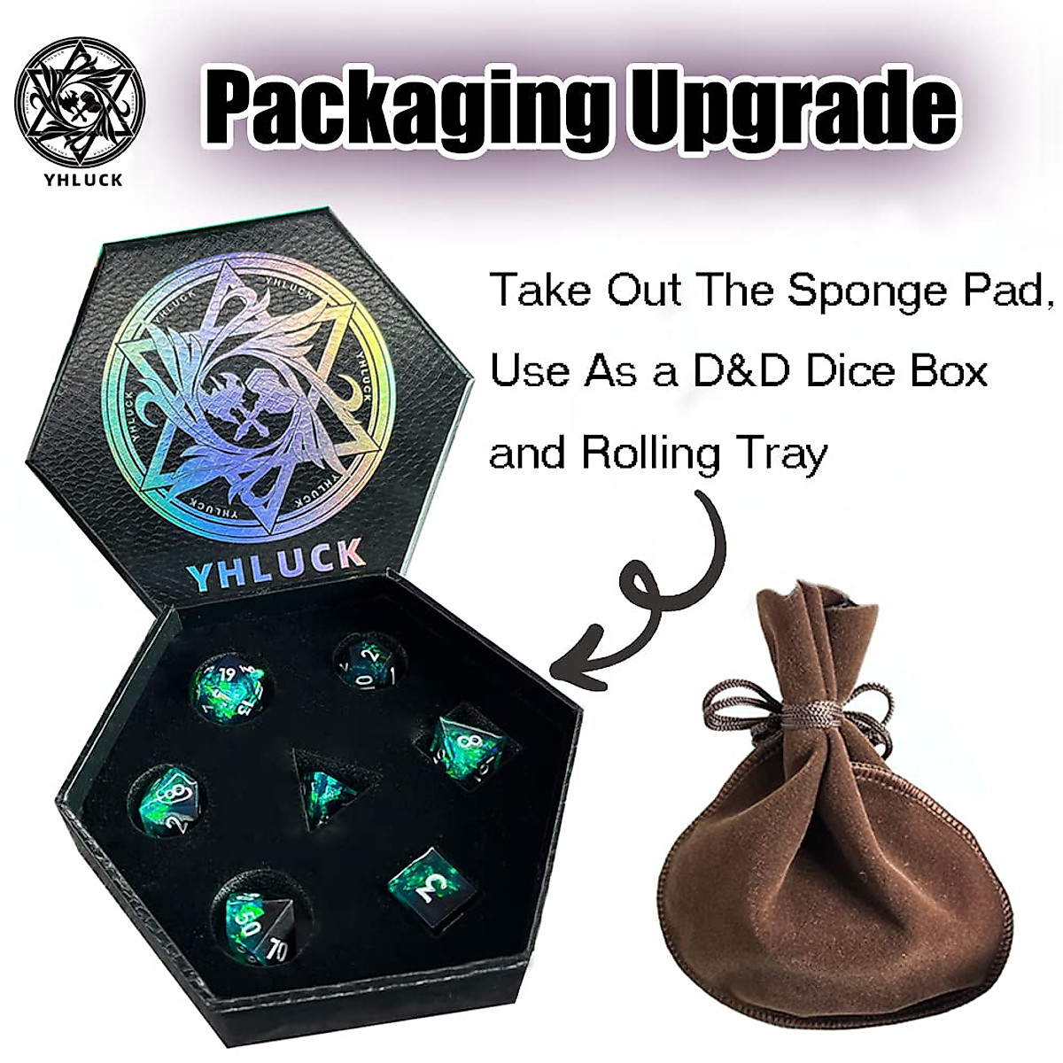 DND Dice Set Sharp Edge Galaxy Dice Handmade Resin Polyhedral Dice for Dungeon and Dragons RPG D20 Tabletop Roleplaying Party Games (Black & Green)
