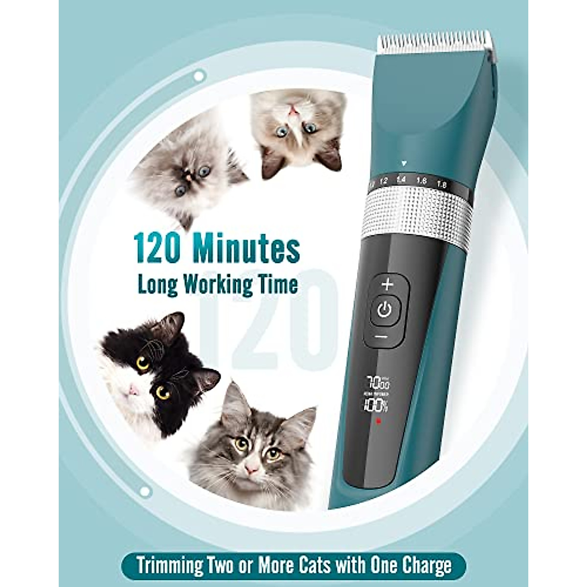 oneisall Grooming Clippers Kit for Matted Long Hair, 5-Speed Cordless Low Noise Pet Hair Clipper Trimmer Shaver for Dogs Cats Animals (Green)