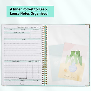 GuanQiao Meeting Notebook for Work with Action Items,Hardcover Spiral Meeting Notes for Note Taking,Professionally Office/Business/Schools Agenda for Men/Women,160 Pages,7 x 10, Teal