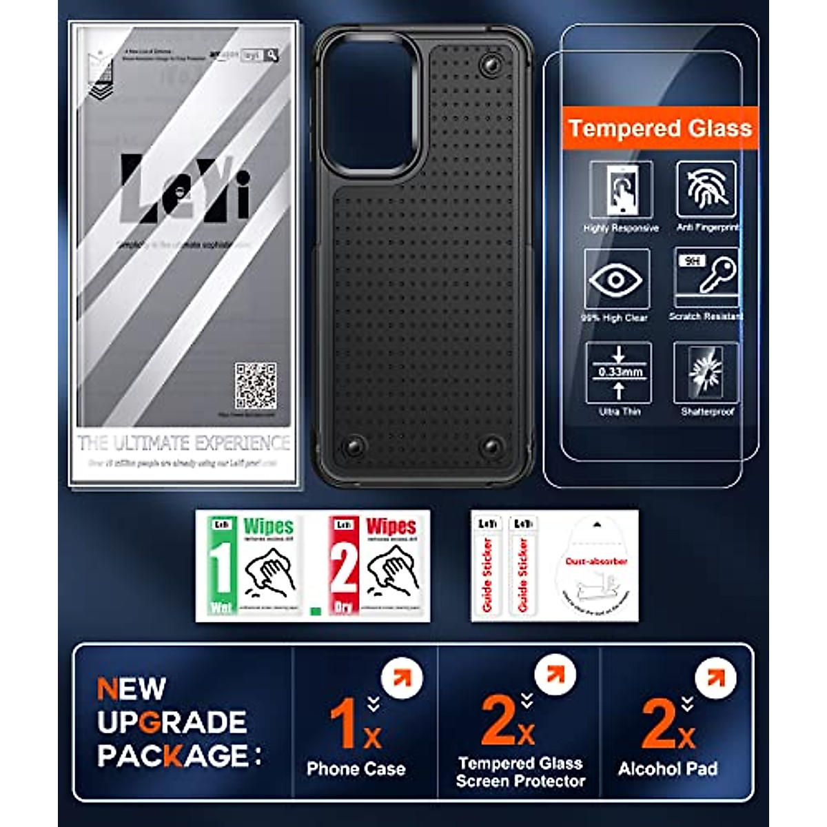 LeYi for Samsung Galaxy A13-5G Case: Samsung [A32] [A23] [A04S] Case with 2 Pack Tempered Glass Screen Protectors, Heavy Duty Shockproof Hard PC Textured Back Phone Case for Women Men, Black