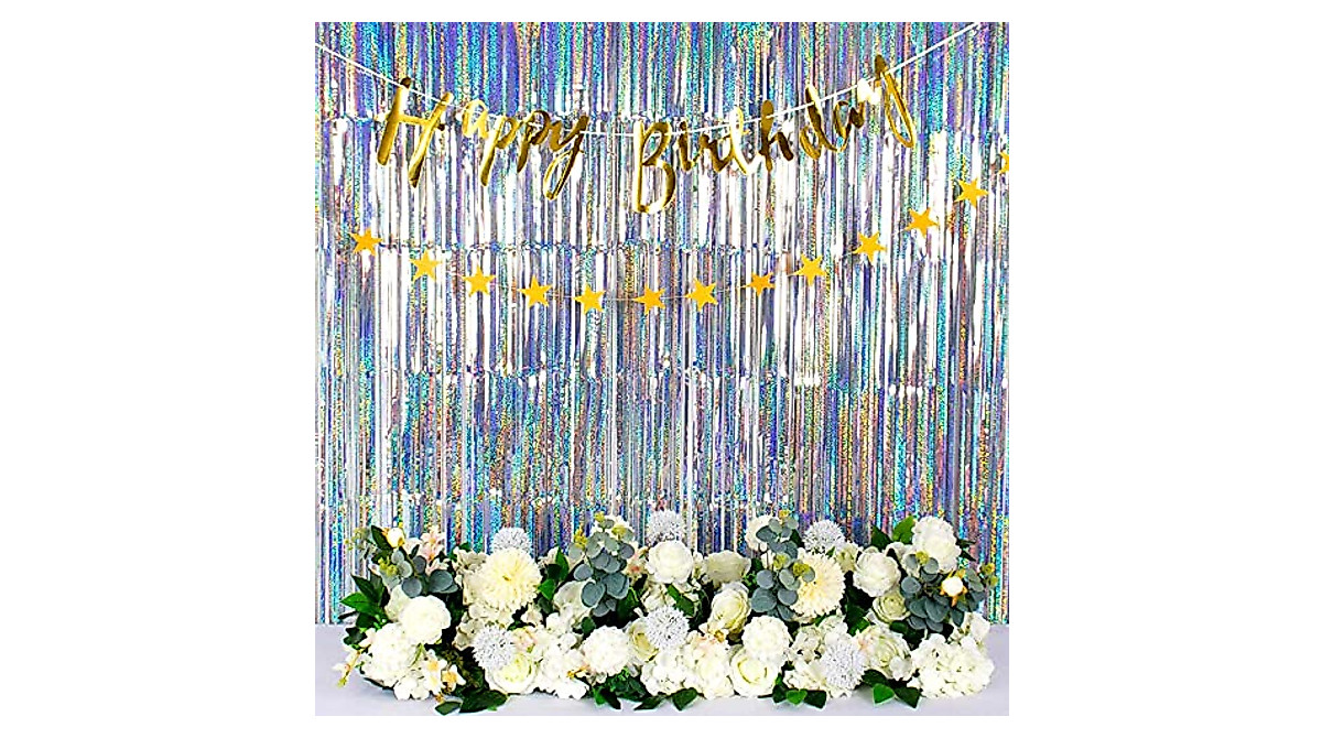Silver Tinsel Foil Fringe Curtain Backdrop for Celebrations