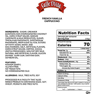 Caffe D'Vita Cappuccino Assortment (White Chocolate, English Toffee, Hazelnut, Mocha, French Vanilla, Caramel) - Instant Cappuccino Mix, Gluten Free - 0.5 oz each, 18 Packets, 6 of Each Flavor