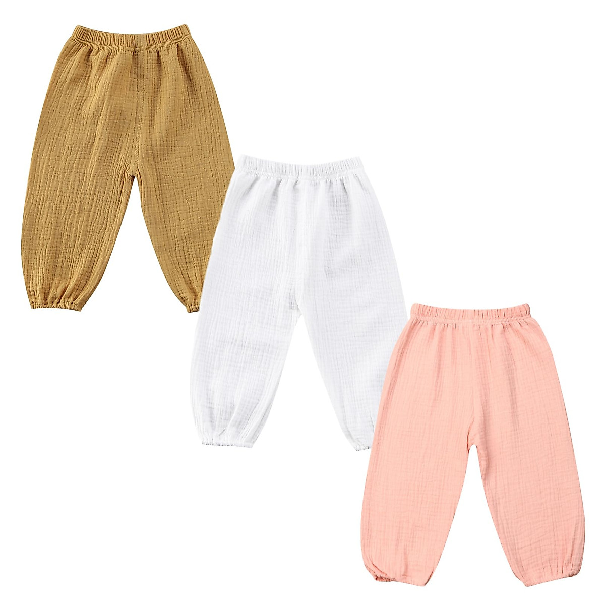 Ursobutegl Toddler Baby Boy Girl Cotton Linen Joggers Pants Elastic Basic Long Pants Harem Bloomers Infant Kid Fall Clothes (3pcs-D, 1-2 Years)