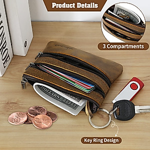 Jack&Chris Coin Purse Pouch for Men, Genuine Leather Coin Purse Zipper Pocket with Keychain Ring, Coin Bag for Men,JC301-8