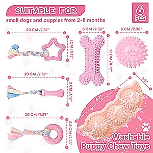 Petcare 6 Pack Puppy Toys for Teething Small Dogs Cute Pink Pet Dog Chew Toys for Puppies Soft Rubber Funny Bone Ball Donut Indoor Outdoor Anxiety Relief Cleaning Teeth Interactive Doggy Toy Set