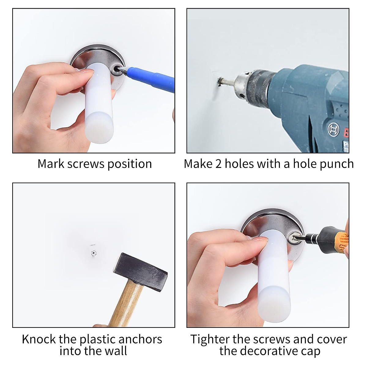 DOKU 10Pcs Door Stop, 3.5 Inch Heavy Duty 304 Stainless Steel Door Stopper with Rubber Tips Bumper, Wall Mounted Door Holder Protection Sound Dampening, White