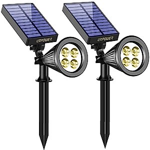 URPOWER Solar Lights Outdoor, Adjustable Solar Spot Lights Outdoor, 2-in-1 Waterproof Solar Landscape Spotlights Wall Light, Dusk-to-Dawn Solar Powered Outdoor Light for Garden, Yard (2 Pack Warm)