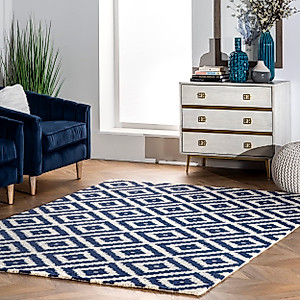 nuLOOM Kellee Hand Tufted Geometric Wool Area Rug, 5x8, Navy