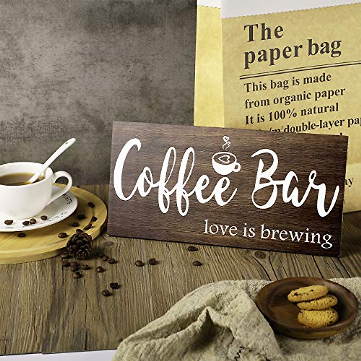 Jetec Coffee Bar Sign Rustic Wood Coffee Sign Farmhouse Coffee Bar Wall Decor Wood Plaque Hanging Sign for Home Housewarming Coffee Bar Coffee Station, 12 x 6 Inch