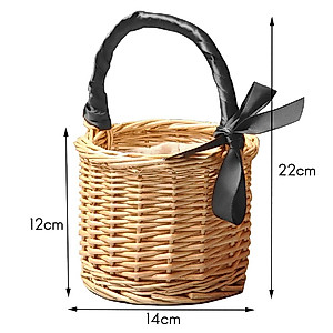 Dasing Wicker Woven Basket Wedding Flower Girl Baskets Willow Hand Woven Basket with Handle and Ribbon Bow Woven Eggs Candy Basket Flower Basket for Wedding Home Garden Decor