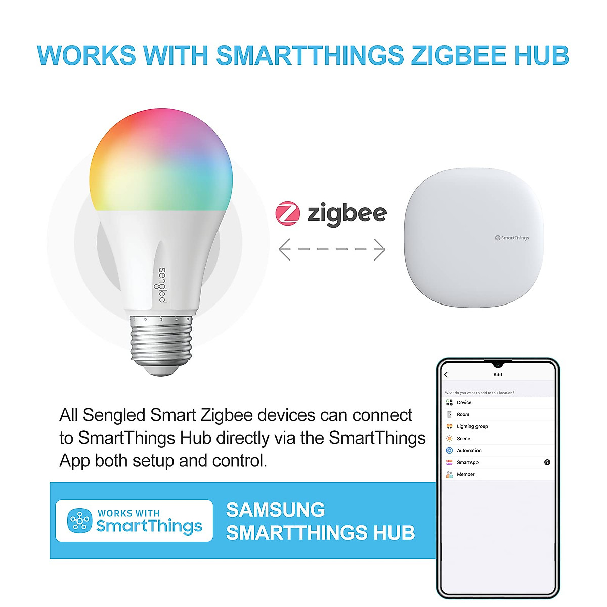 Sengled Zigbee Smart Light Bulbs, Smart Hub Required, Works with SmartThings and Echo with Built-in Hub, Voice Control with Alexa and Google Home, Color Changing 60W Eqv. A19 Alexa Light Bulb, 6 Pack