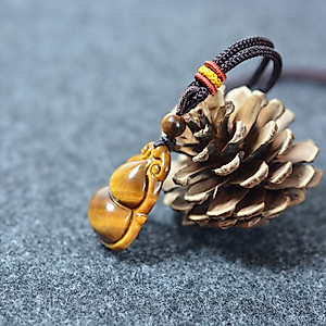 QIANXU Tigers Eye Necklace for Women Men,Genuine Gemstone Engraved Gourd Pendant,Crystal Jewelry adjustable Chain