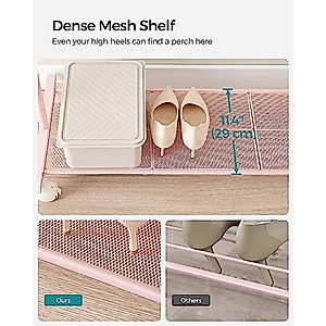 SONGMICS Clothes Rack with Wheels, 36 Inch Garment Rack, Clothing Rack for Hanging Clothes, with Dense Mesh Storage Shelf, 110 lb Load Capacity, 2 Brakes, Steel Frame, Jelly Pink UHSR025P01