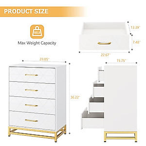 Patikuin 4 Drawer Dresser Dresser for Bedroom Wooden, Chest of Drawers White Dresser with Metal Handle, White Dresser for Bedroom,Living Room,Hallway and Entryway