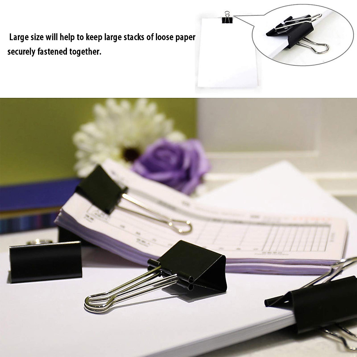 Extra Large Binder Clips 2 Inch (48 Pack), Big Paper Clamps for Office and Home Supplies, Black
