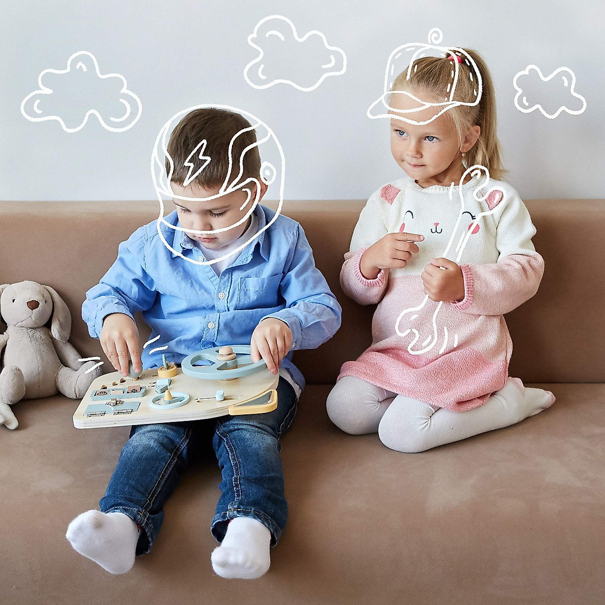 LA·LA · LLAMA Montessori Toy Steering Wheel - Car Driving Toddler Busy Board - Wooden Sensory Activity Board for Kids 3 4 Year Old - Fine Motor Skills Toddler Toys for Boys Girls