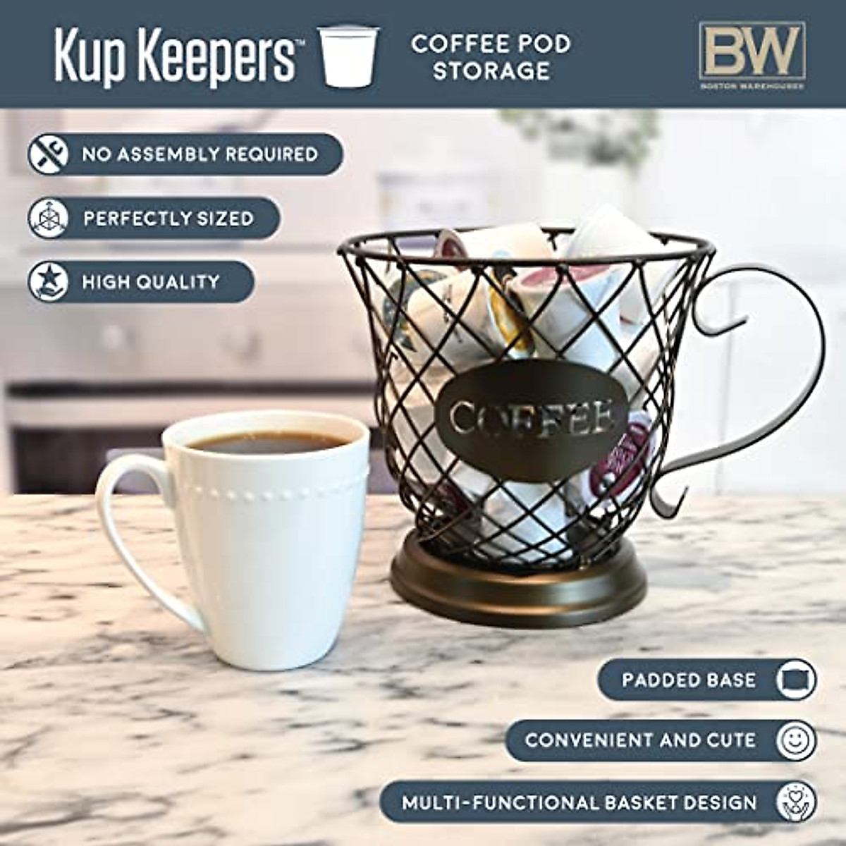 Boston Warehouse Coffee Mug Kup Keeper, Storage Basket