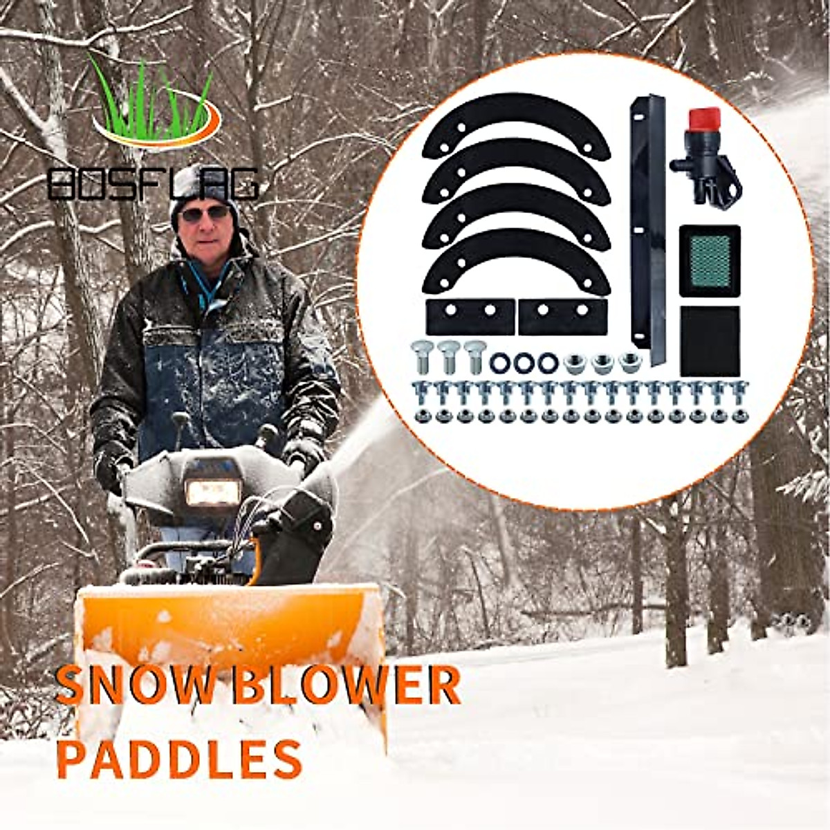 BOSFLAG 06720-V10-030 Snow Thrower Paddle Set Replaces 06720 V10 030 6672448 6813166 with 76322-V10-020 Scraper Fuel Shutoff Valve Air Filter and Hardware Kits for Honda HS520 HS720 Snow Throwers