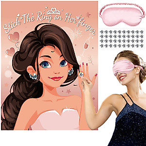 42 Pcs Pin The Ring on The Bride Bridal Shower Bachelorette Party Night Game Bridal Party Games Pin The Ring Game with Rose Gold Bridal Poster Ring Stickers Blindfold for Women Wedding Engagement