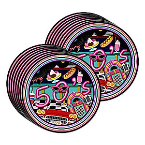 50's Diner Birthday Party Supplies Set Plates Napkins Cups Tableware Kit for 16