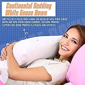 Continental Bedding - White Goose Feather Down Pillows - Standard Queen Size 20x28 Pillow Set of 2-100% Cotton Cover Soft Pillows - Best Down Feather Pillows for Side or Back Stomach Sleeper
