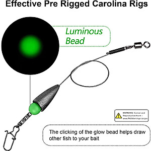 THKFISH Fishing Weights Bullet-Weights Carolina Ready Rigs Pre Rigged Carolina Rigs 1/2oz 10pcs