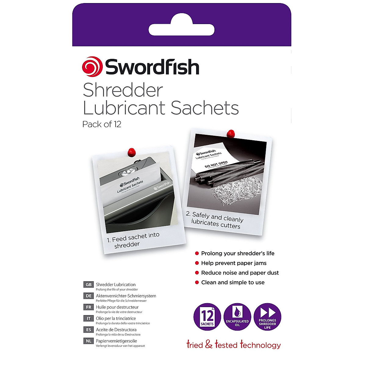 Swordfish Shredder Oil Lubrication Sachets - Suitable for all Paper Shredders (Pack of 12) ref 40015