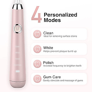 HINNEX Sonic Electric Toothbrush H3 Series Rechargeable Power 4 Modes with Smart Timer for Tooth and Gum Care, 1 Holder and 2 Replacement Brush Heads, Oral Care Whitening (Pink)