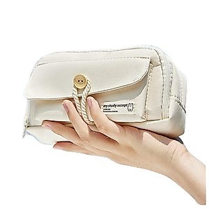 Ecqizer Large Pencil Case for Adults Aesthetic Cute Pencil Pouch With Zipper Preppy Pen Bag for SchooGirl, Travel Toiletry Cosmetic Makeup Bag Women (Cream)