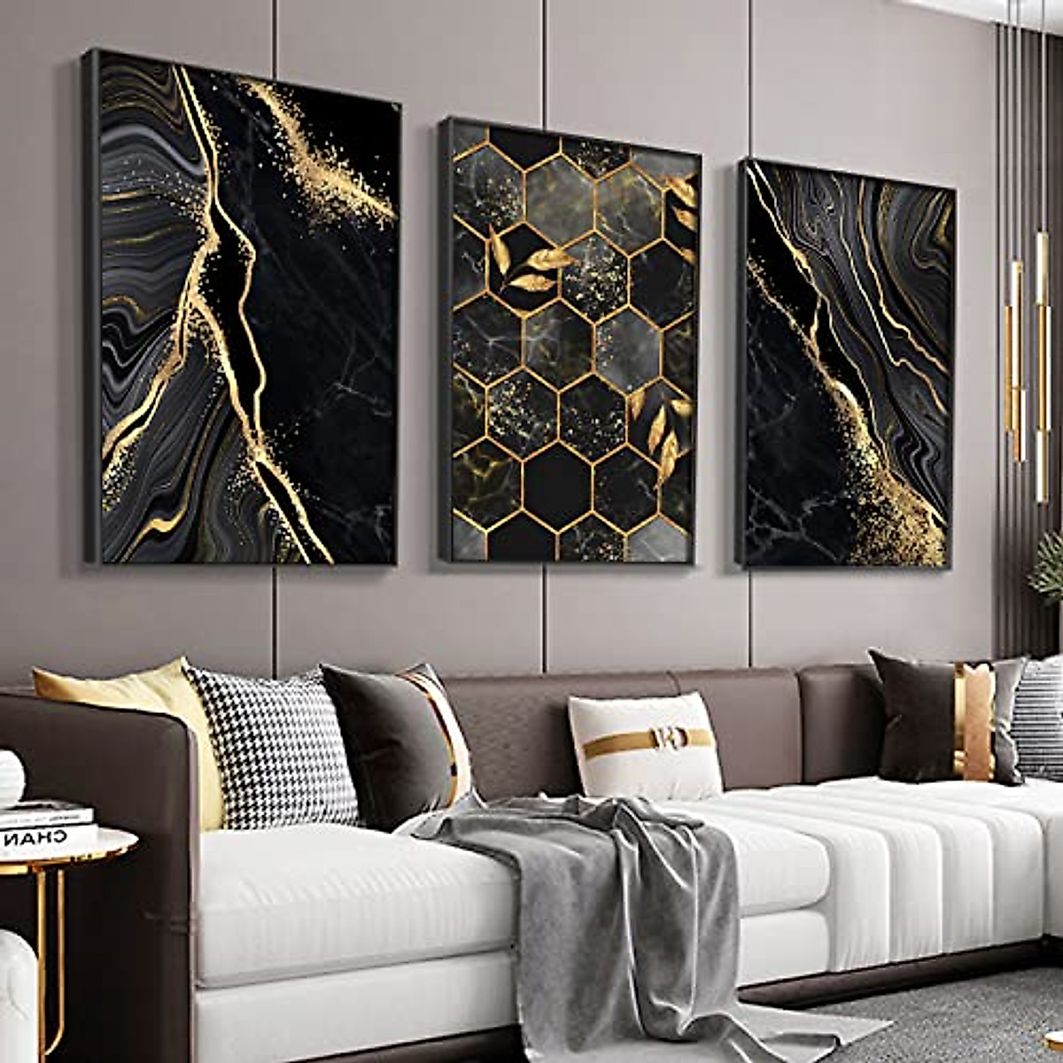 Black and Gold Marble Canvas Wall Art Gold Abstract Prints Black and White Marble Poster for Living Room Decor Marble Canvas Painting Black and White Geometric Abstract Wall Art 16x24inch No Frame