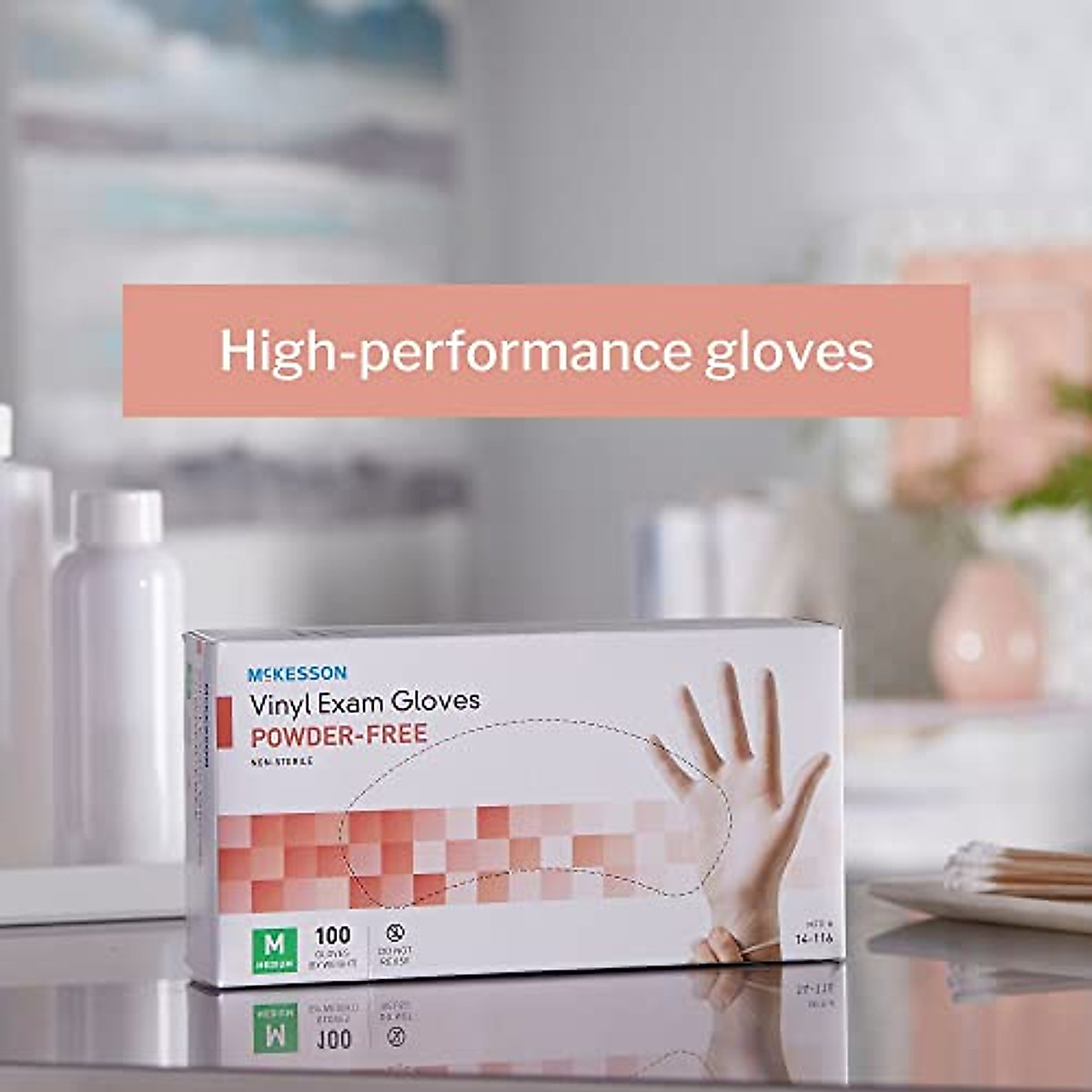 McKesson Vinyl Exam Gloves, Non-Sterile, Powder-Free, Medium, 100 Count, 1 Box