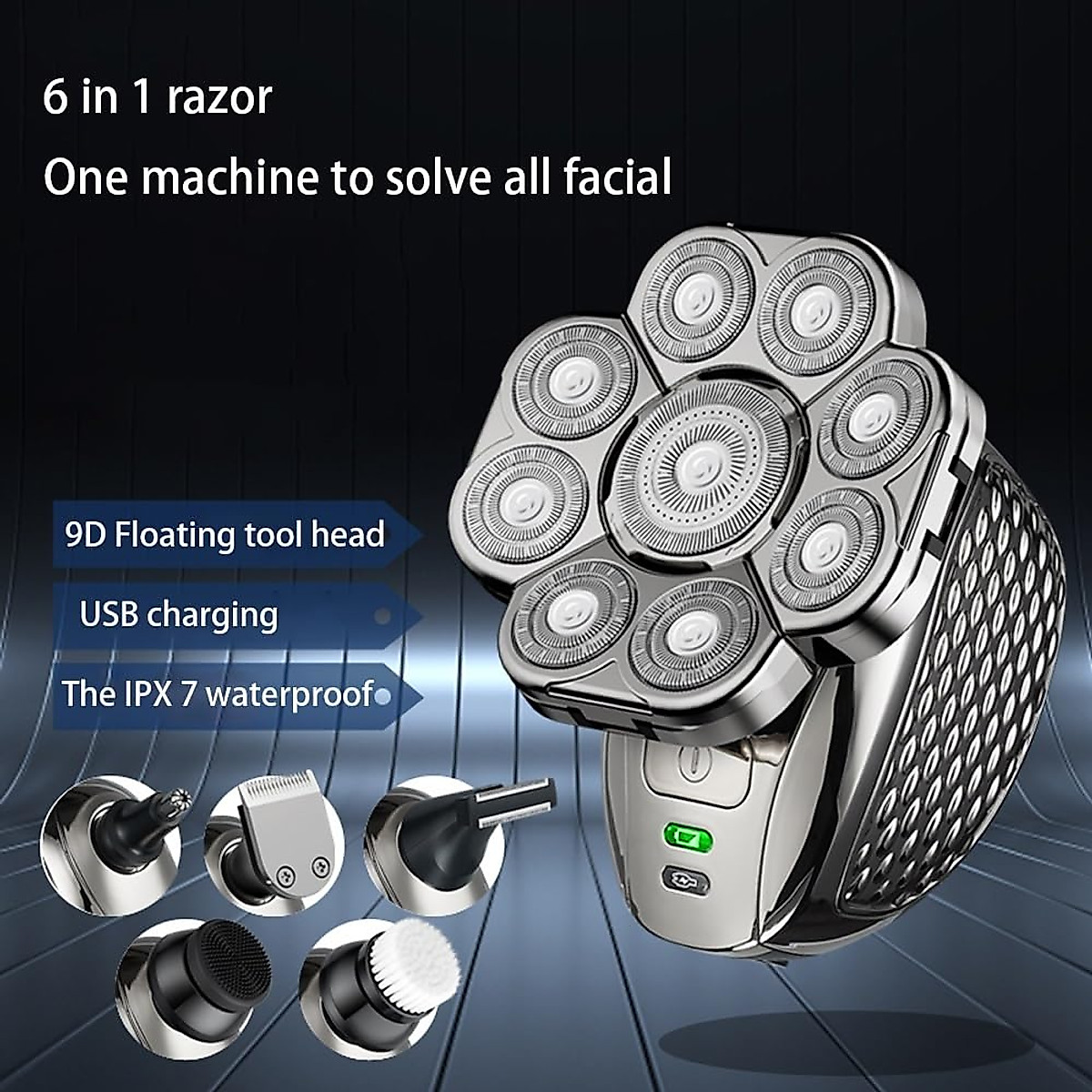 Head Shavers for Bald Men, 6 IN 1 Shaver 9 Blades Multi Grooming Kit Digital Display Electric Shaver Hair Trimmer Beard Rlectric Razor Wet Dry Men Facial Shaving Machine