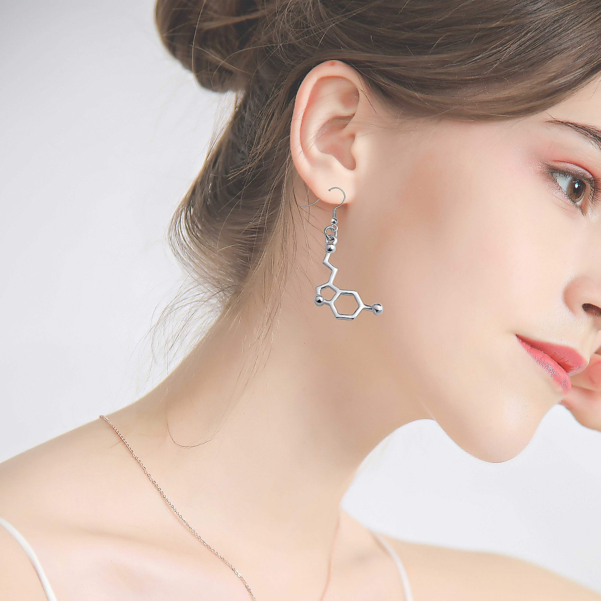 FUSTMW Happiness Serotonin Molecule Y Necklace Chemistry Jewelry Science Teacher Gifts for Science Lovers (Happiness Serotonin Earrings)