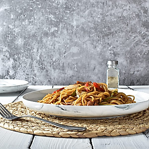 Bosmarlin Marbling Ceramic Rimmed Salad Plates, 8 inches, Set of 4 for Appetizer, Pasta, Dessert, Microwave and Dishwasher Safe (Grey, 8 in)