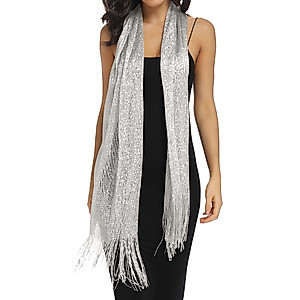 Rheane Shawl Shawls and Wraps for Evening Dresses Shawl Wraps for Women Sliver Dress Evening Gowns for Women Formal Women's Scarves & Wraps Silver Shawl for Formal Dress (Silver with Silver Glitter)