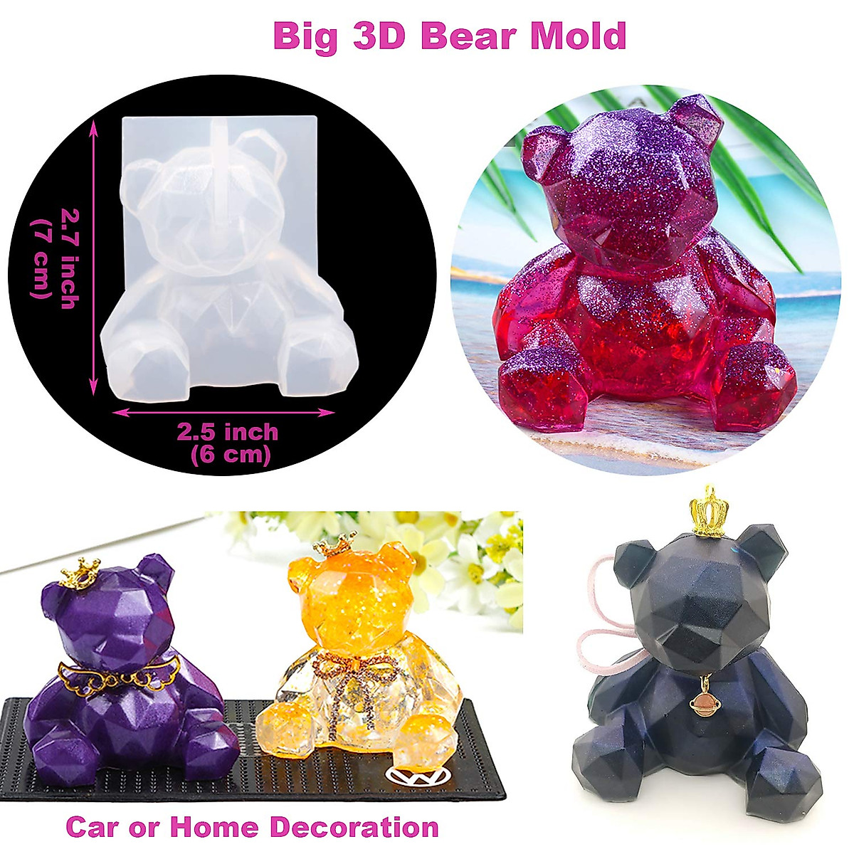 EuTengHao 132Pcs Animal Silicone Molds DIY Resin Casting Molds Kit Contains 4 Bears Resin Molds 3D Bear Rabbit Cat Paw Mold and Pendant Molds Eiffel Tower for DIY Resin Candle Soap Making