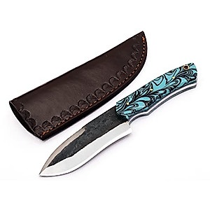 Custom Handmade High Carbon Steel Hunting Skinning Knife Outdoor Camping Hiking Bushcraft Resin American Flag Handle Hand forged Full Tang Knife With Leather Sheath