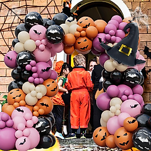 196Pcs Halloween Balloons Garland Arch Kit with Spider Ghosts Foil Balloons Pink Black Orange Sand White Balloons for Kids Halloween Spooky Costume Party Decorations