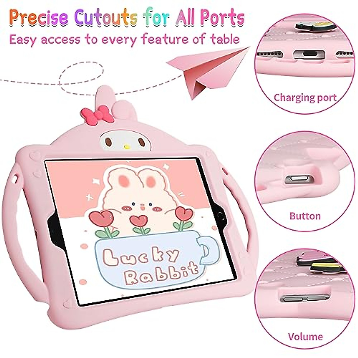 JAKPAK for iPad 5th Generation Case Kids iPad 6th Gen iPad Air 2/Pro Case with Screen Protector Lanyard for Girls,Soft Silicone iPad Cover with Handle Kickstand for iPad 9.7 inch